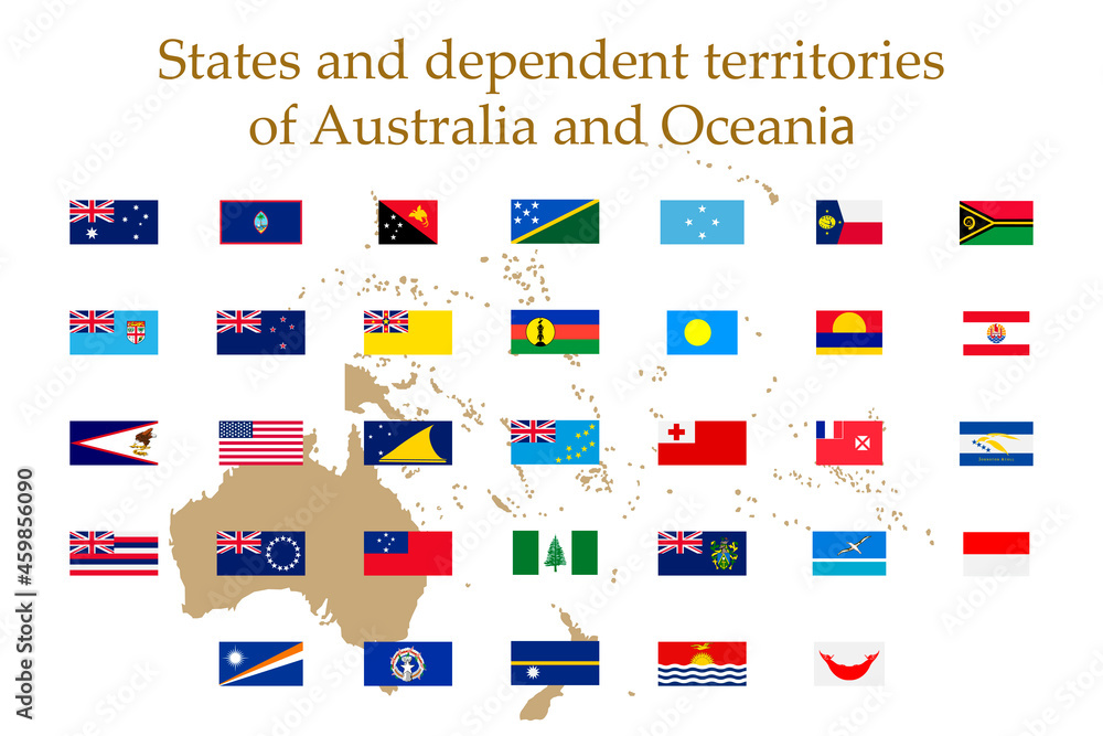 Vecteur Stock A set of flags of Australia and Oceania on a white ...