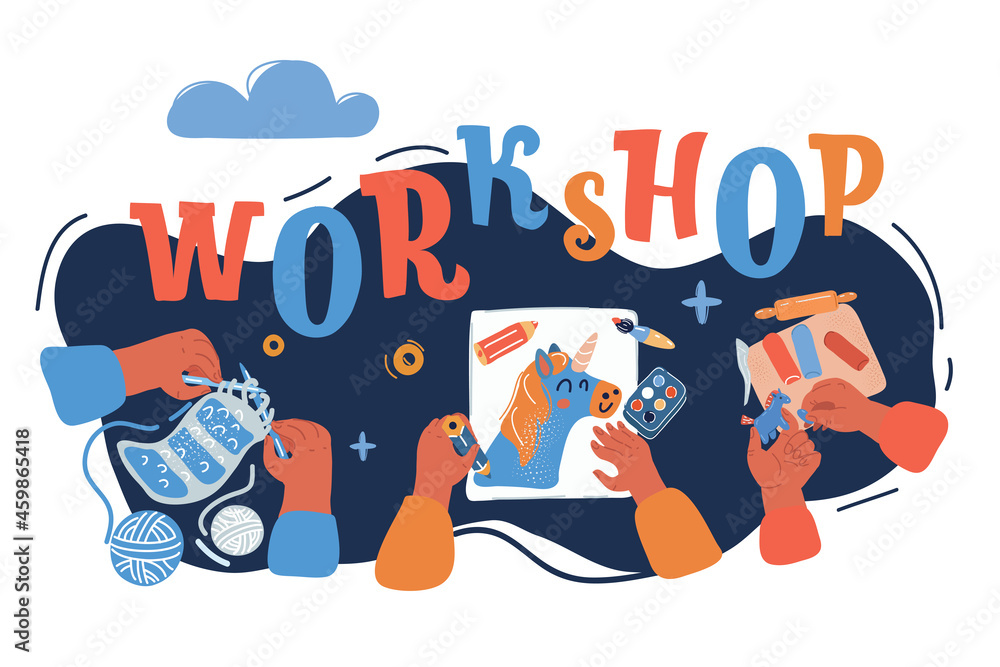 Vector illustration of Illustration. Creative workshop, children, draw ...