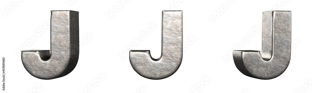 Letter J from a scratched iron letters collection. Isolated. 3D ...