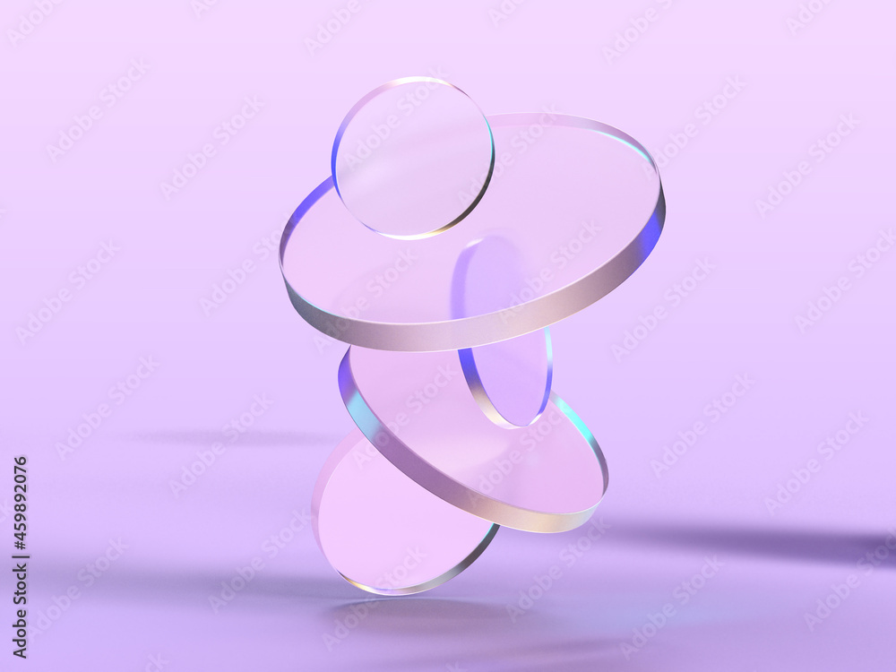 3D rendered round shapes in transparent material on a light background ...
