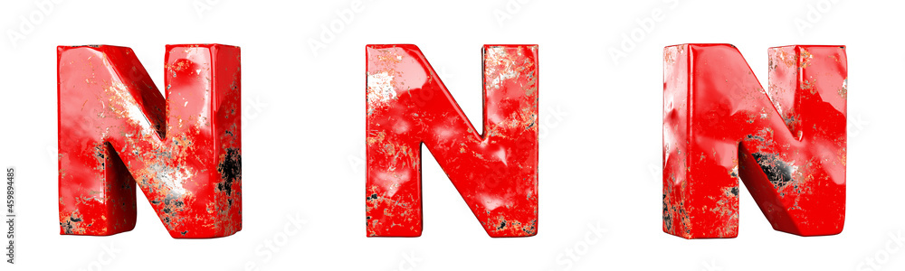 Letter N from Red scratched metallic letters alphabet collection set ...