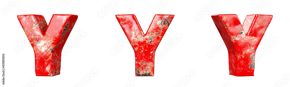 Letter Y from Red scratched metallic letters alphabet collection set ...