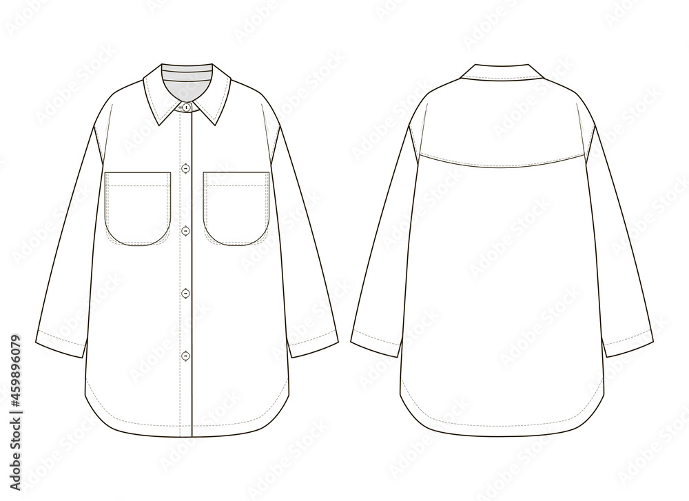 Fashion technical drawing of oversized shacket Stock Vector | Adobe Stock