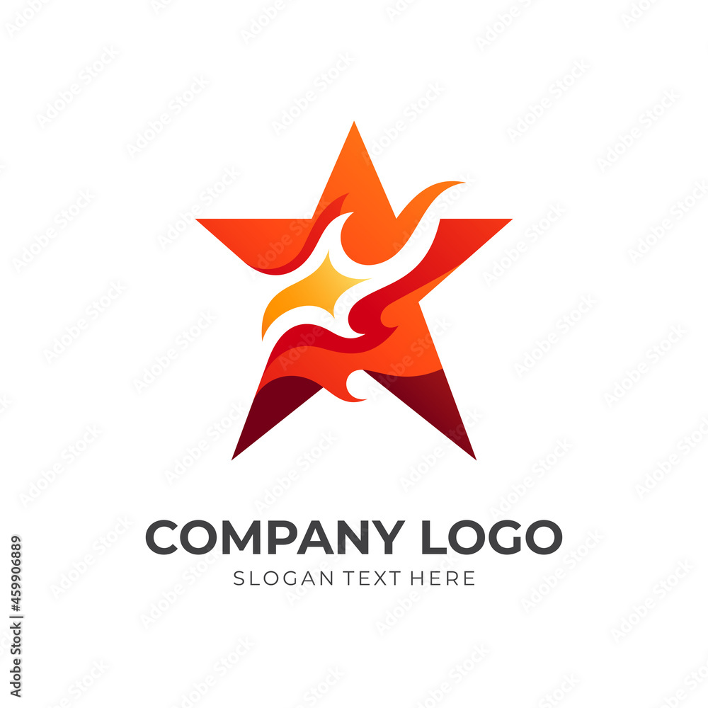 star and fire logo design with 3d orange and yellow color style Stock ...