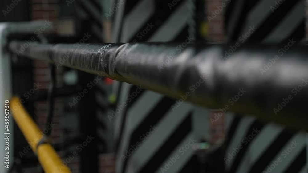 Ropes in the boxing ring. Close-up of a corner of a boxing ring. Sports ...