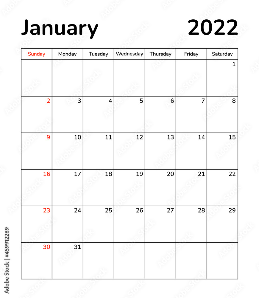Planner monthly pages 2022. January month calendar page. Organizer ...