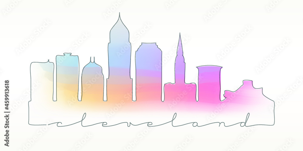 Cleveland, OH, USA Skyline Watercolor City Illustration. Famous ...