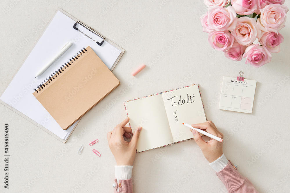 To do list. Female home office workspace table Stock Photo | Adobe Stock