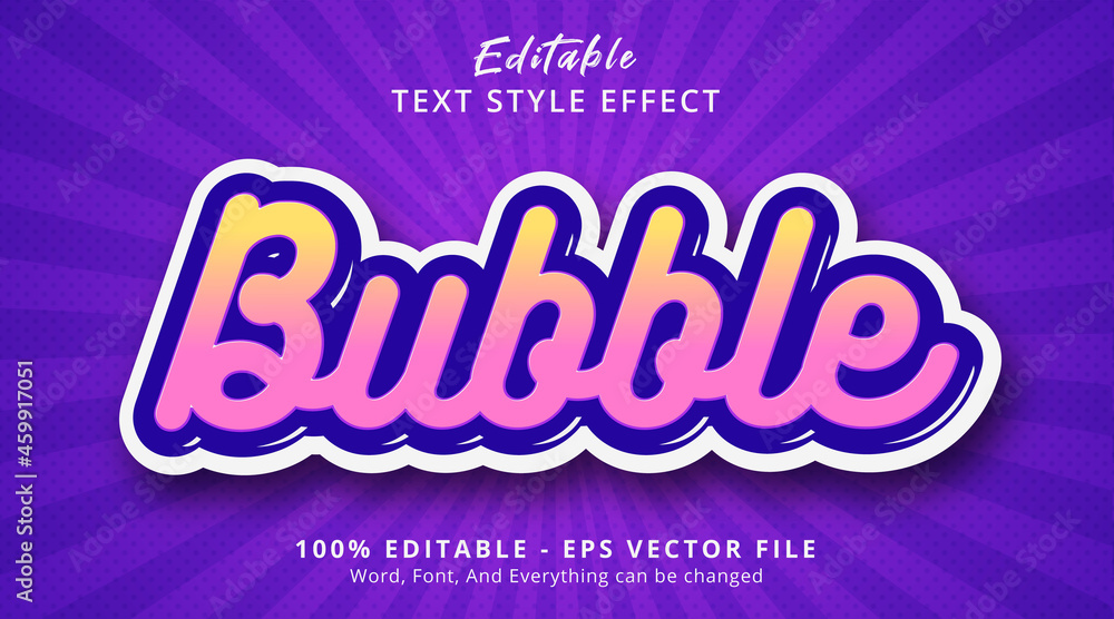 Editable text effect, Bubble text on layered color style template Stock ...