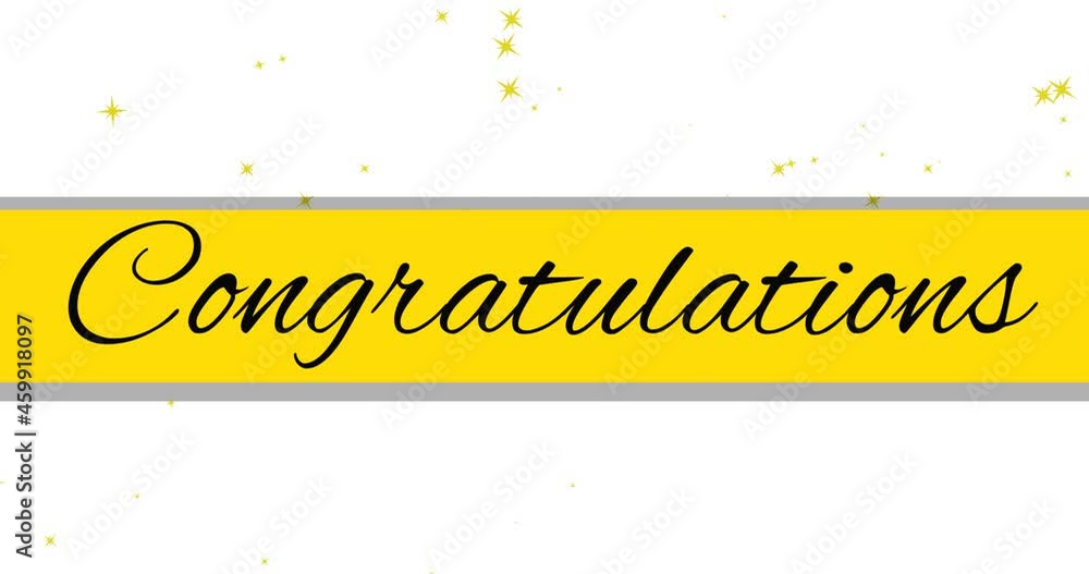 Animation of congratulations text and stars falling on white background ...