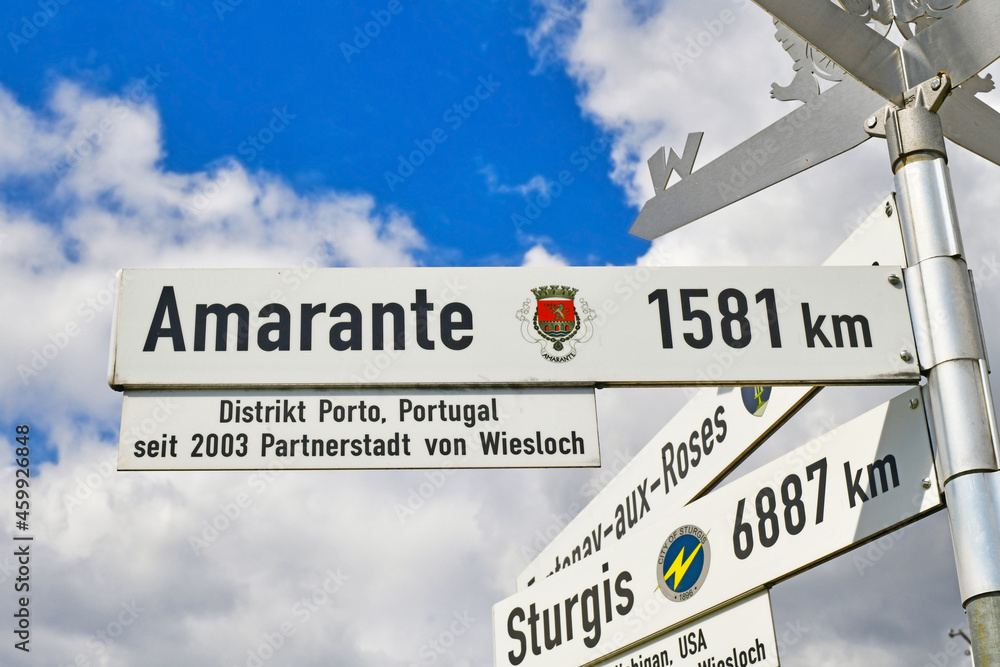 Wiesloch, Germany - August 2021: Road sign showing direction and ...