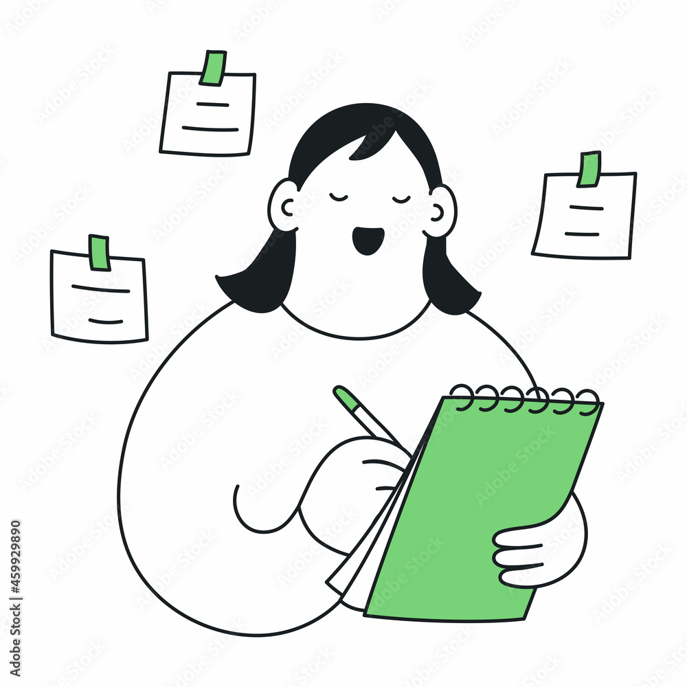 Making notes with a pen in a notebook as a reminder of important things ...