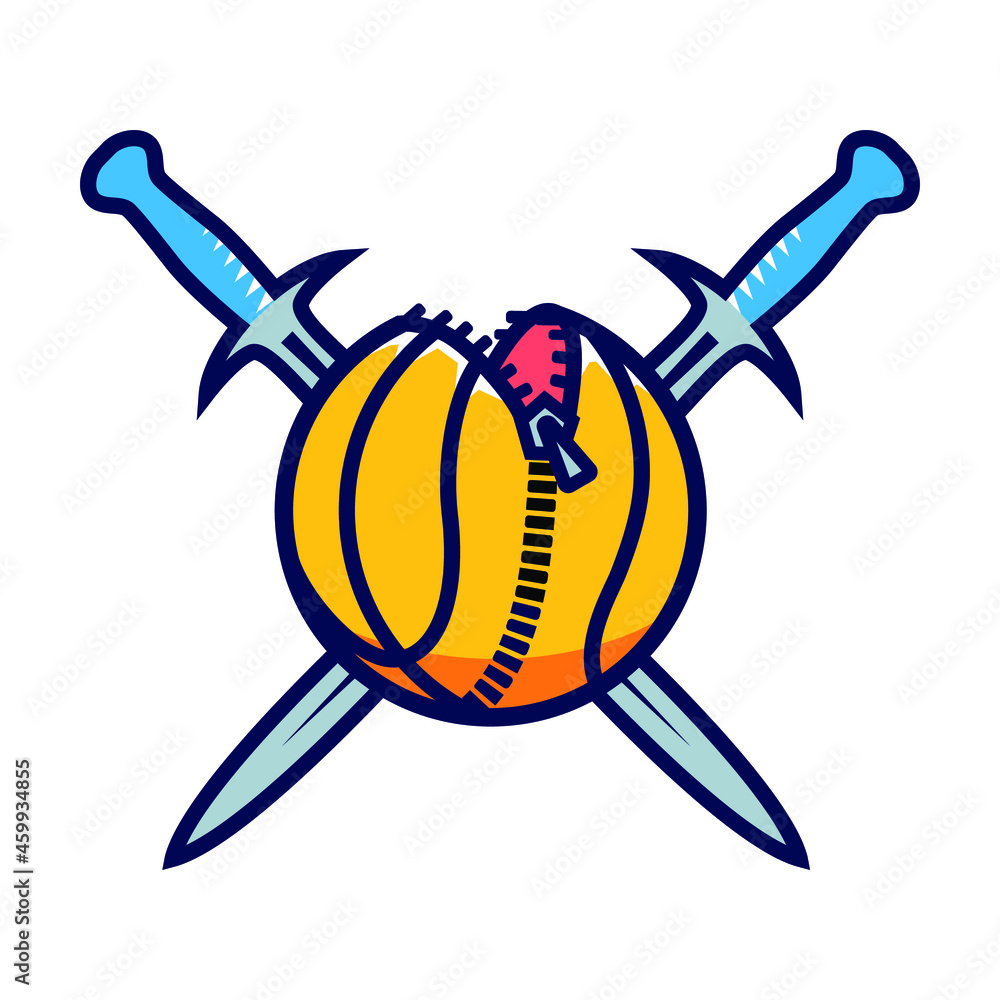 Basketball logo featuring a basketball with a zipper and two ...