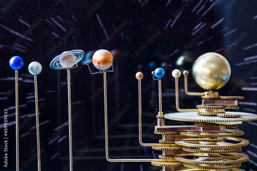 solar system model in black background Stock Photo | Adobe Stock