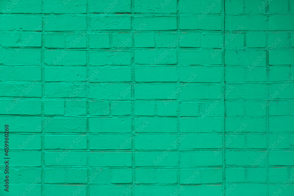 matte green painted brick wall full frame flat background and texture ...