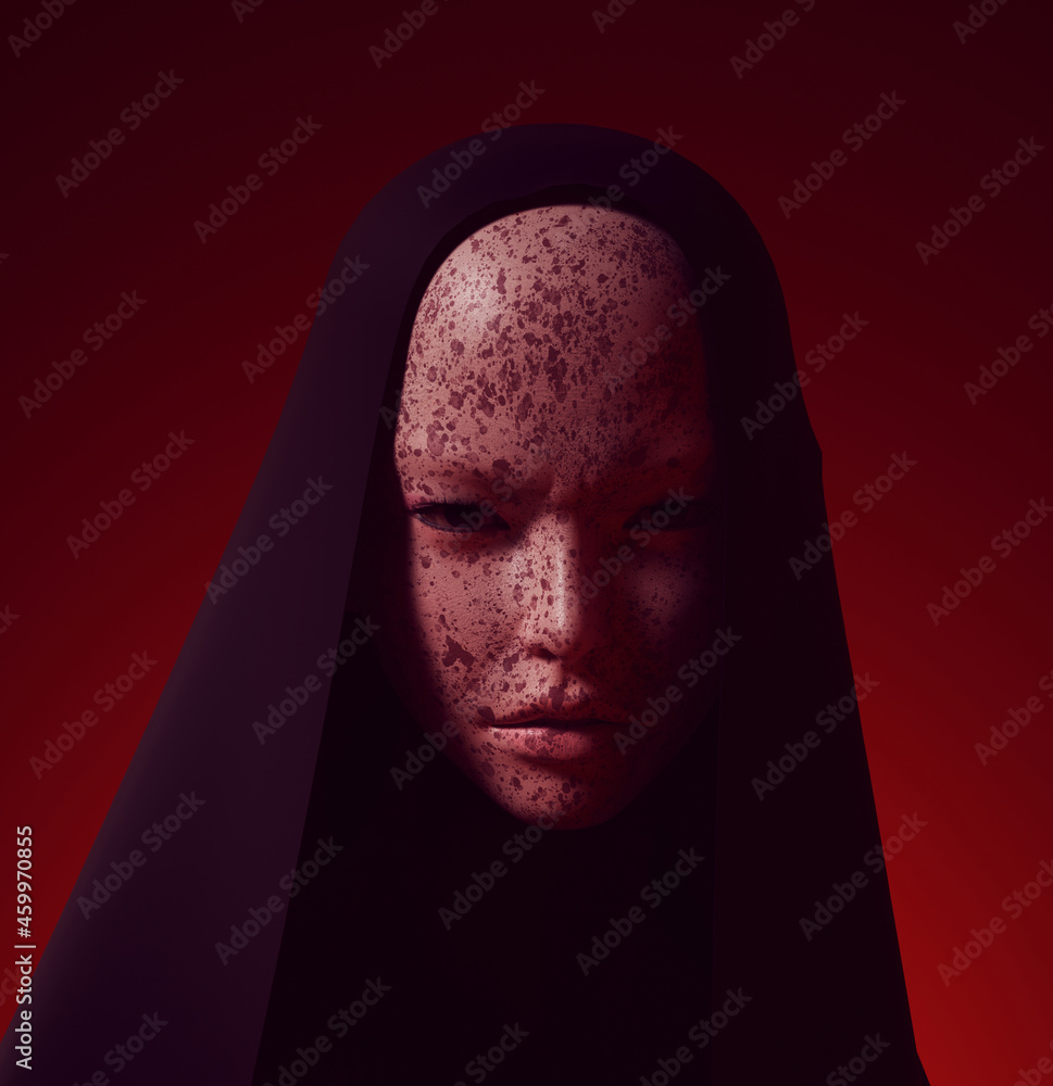 Futuristic Woman Female with Blood Splattered Face Criminal Bandit Sci ...