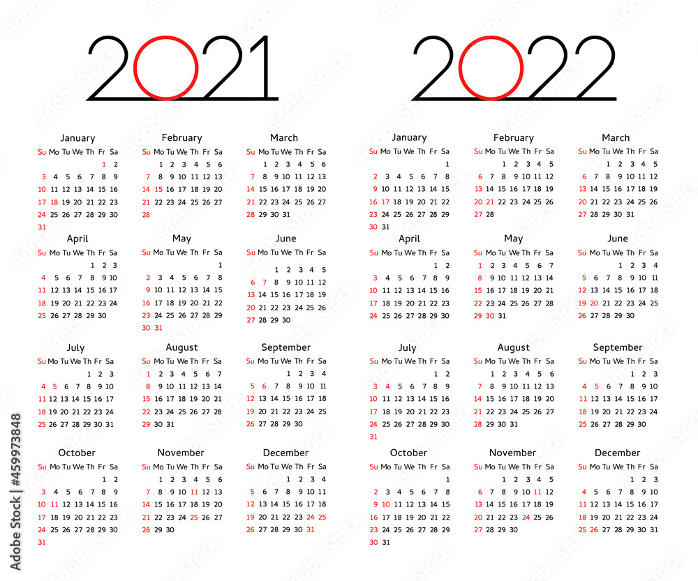 Calendar 2021 - 2022 year editable template. Week start Sunday ...