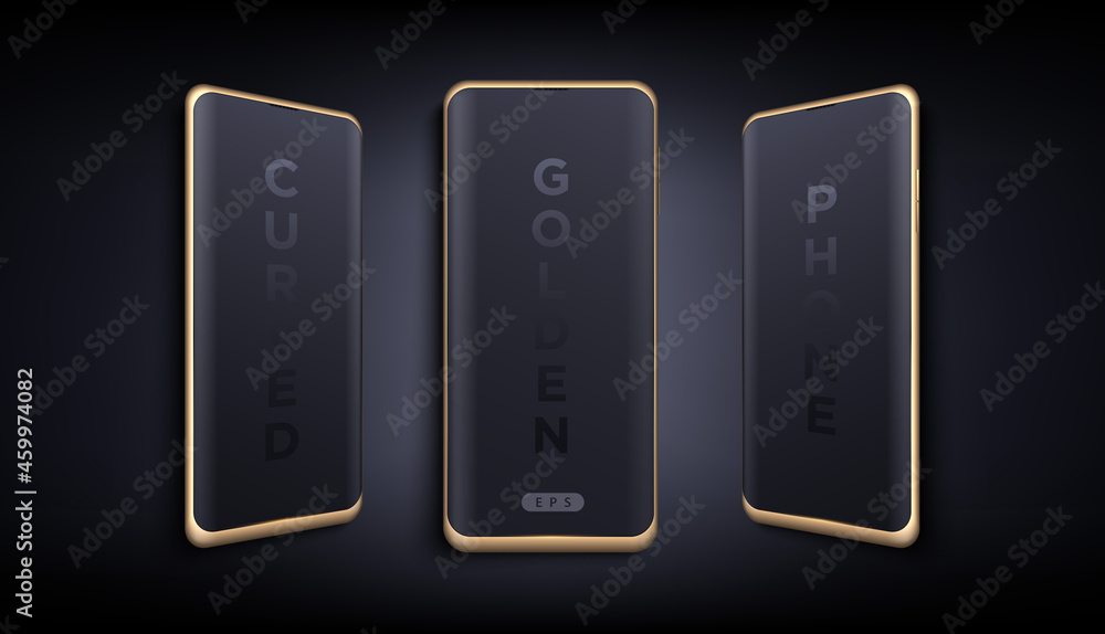Modern futuristic golden thin frame waterfall screen smart phone mock ...