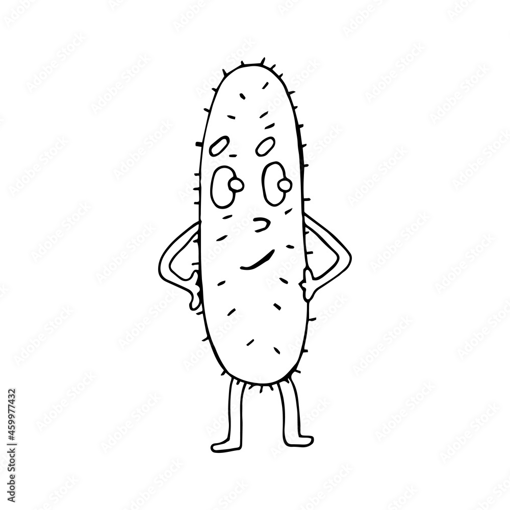 Funny cartoon character cucumber. Vegetables and fruits. Vector ...