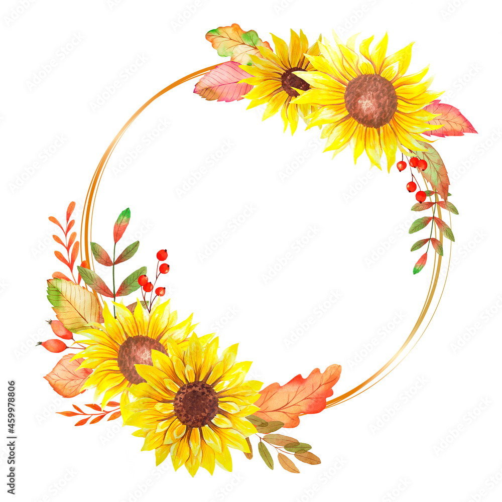 Watercolor Sunflower Frame, Floral Framw with Sunflowers, Suflower ...