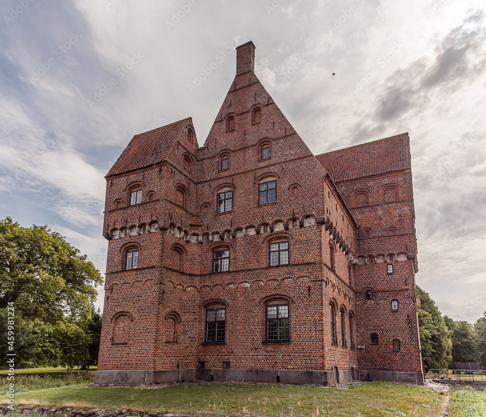 the famous fairytale castle Borreby is a tall brick-building Stock ...