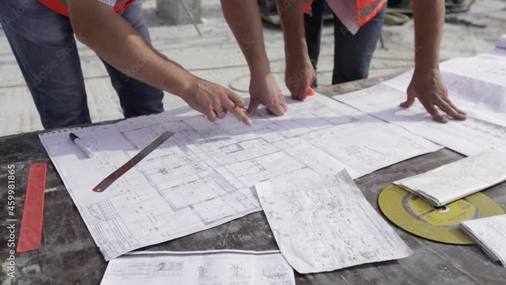 Concentrated professional male engineer drawing outlay of final ...