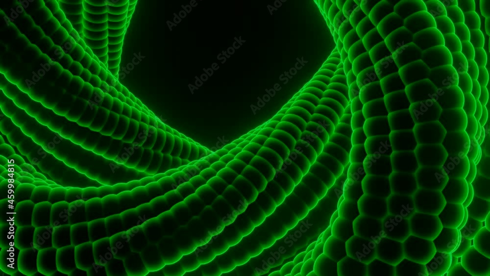 Animation with swirling loop on black background. Design. 3D twisting ...