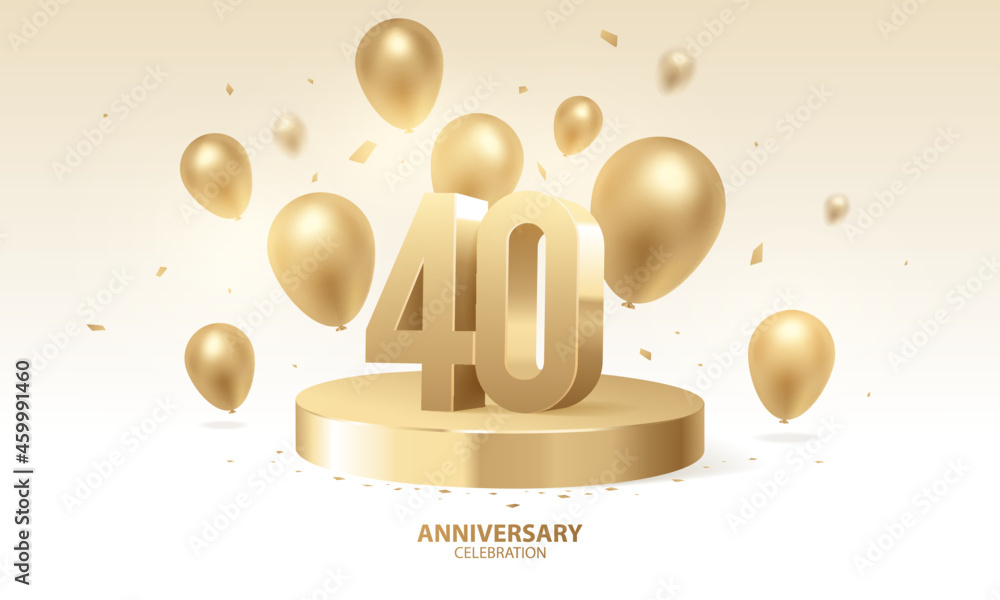 40th Anniversary celebration background. 3D Golden numbers on round ...