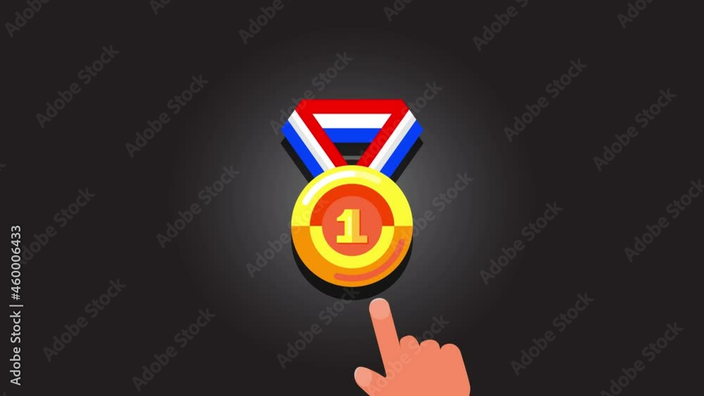 White light skinned finger pointing and touching number one on a gold ...