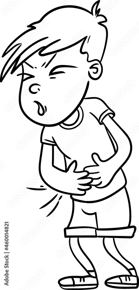 Coloring book for kids. A little boy feels pain in his stomach Stock ...