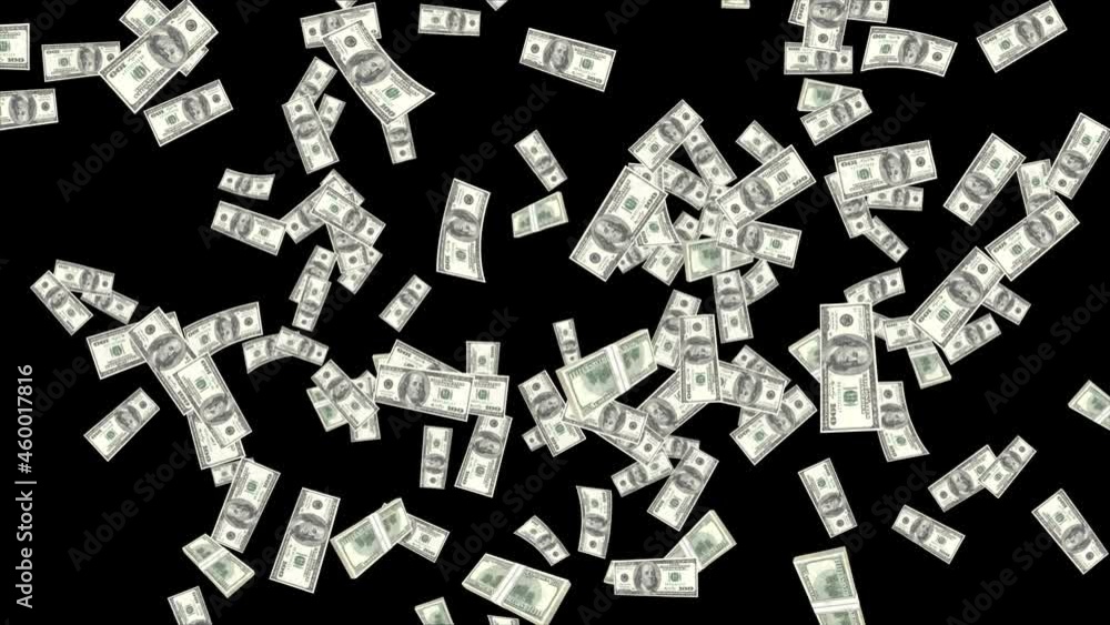 3D 4k American hundred dollar bills Falling Dollar banknotes Loop ...