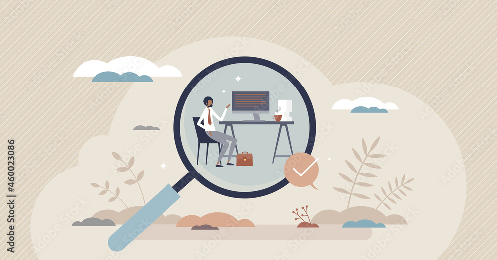 Workplace transparency and honest company attitude to job tiny person concept. Corporation ...