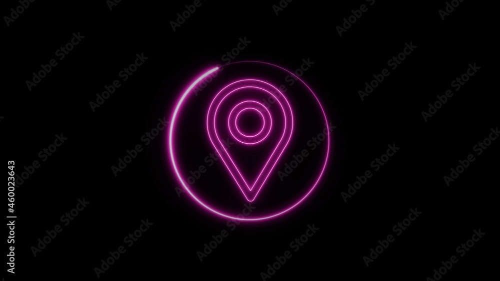 Glowing neon light location icon. Location symbol glowing on dark ...