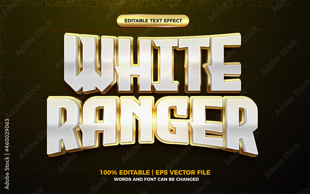 white ranger gold 3d cartoon hero editable text effect Stock Vector ...
