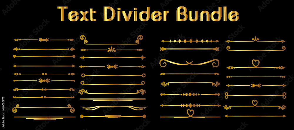 Set of Golden Text dividers, line separator. Decorative elegant retro ...