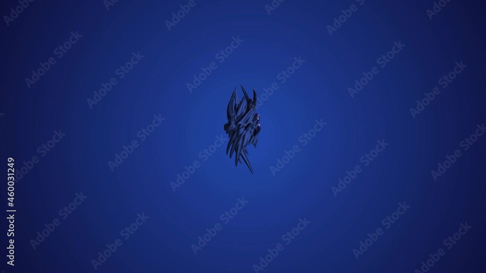 Spike shaped 3d bright blue floating object. Rendering realistic ...