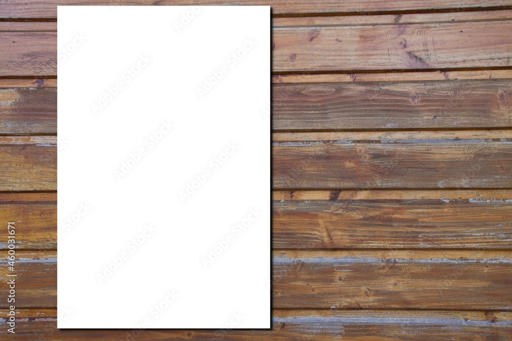 vertical blank paper sheets for brochure on wooden plank background in ...