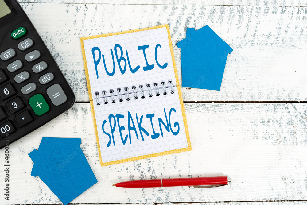 Hand writing sign Public Speaking. Word for talking showing stage in ...