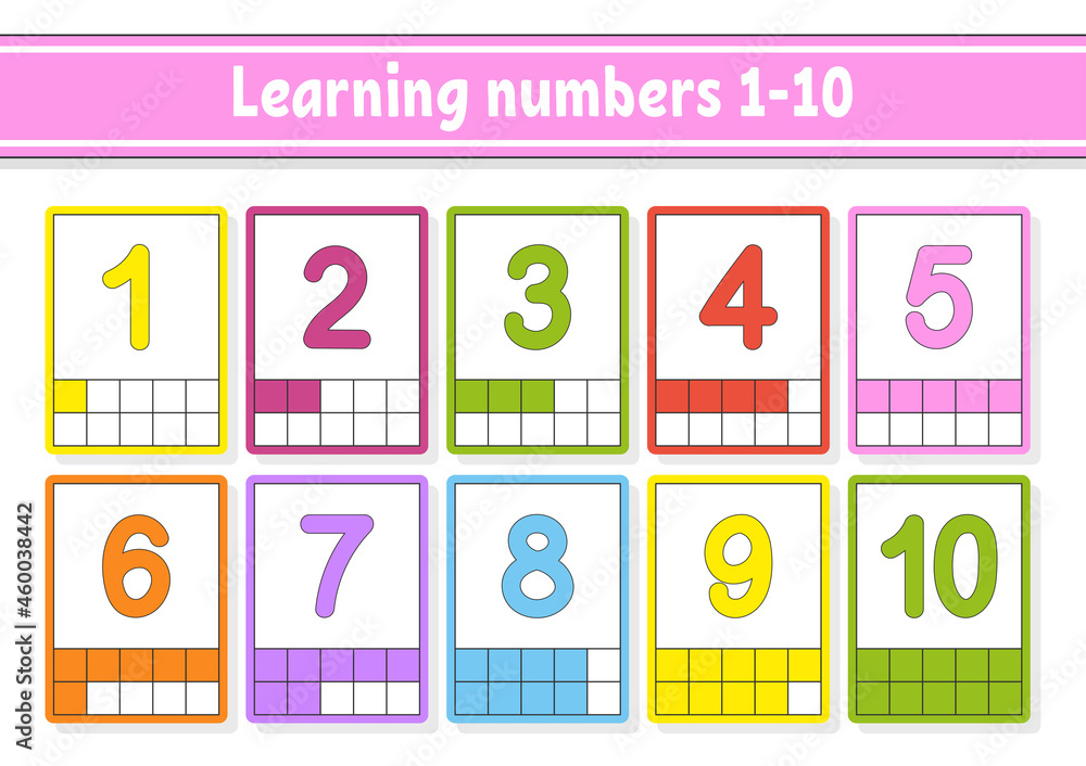 Set flash cards for kids. Learning numbers 1-10. Education developing ...