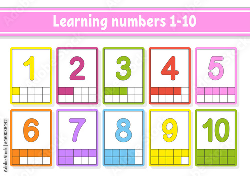 Set flash cards for kids. Learning numbers 1-10. Education developing ...