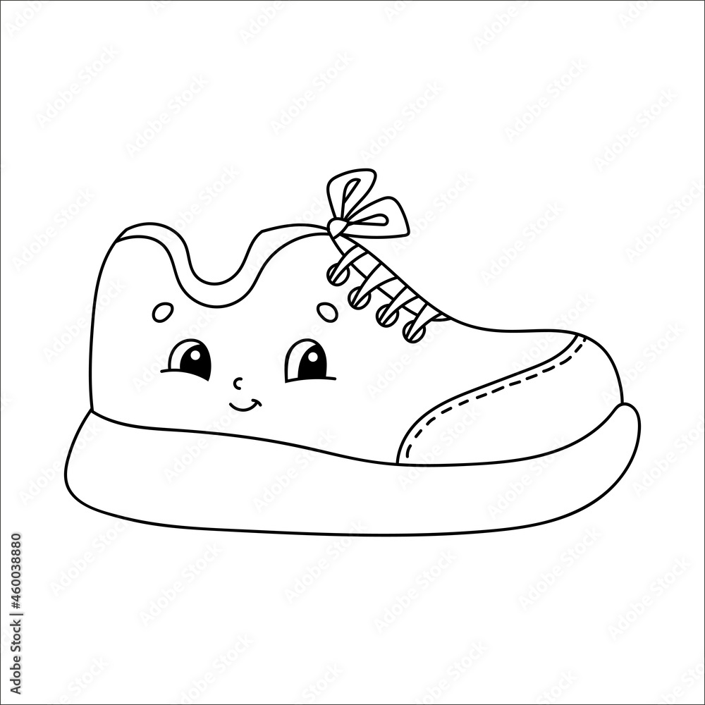 Sneaker shoes. Coloring book page for kids. Cartoon style. Vector ...
