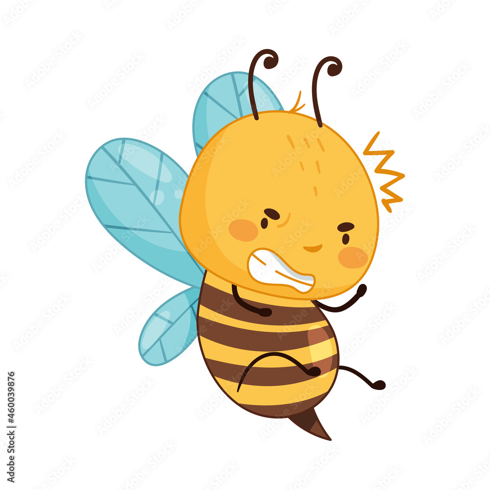 Adorable buzzing honey bee cartoon character vector illustration Stock ...