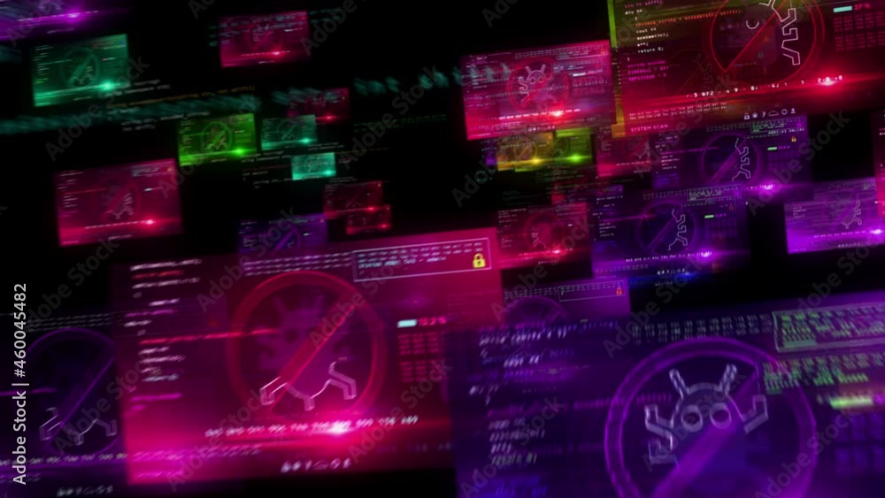 Virus detected alert on computer screens. Global hacker attack, cyber ...