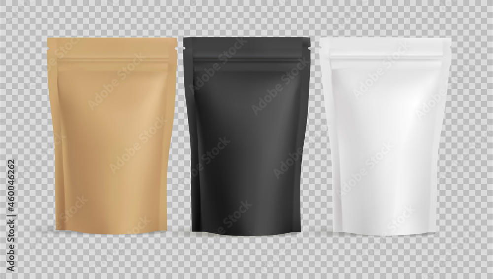 Realistic coffee zip package mock-up design on transparent background ...