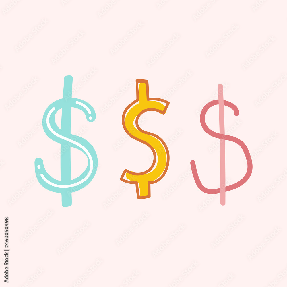 Symbol dollar sign vector doodle font typography hand drawn set Stock ...