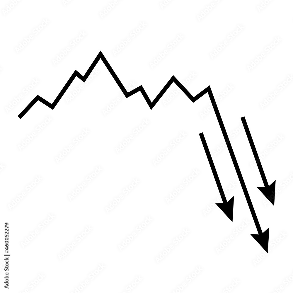 A sharp decline in the schedule. Chart and decrease arrow. Concept of ...