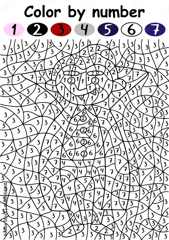 Funny cartoon hand-drawn vampire color by number activity page for kids ...