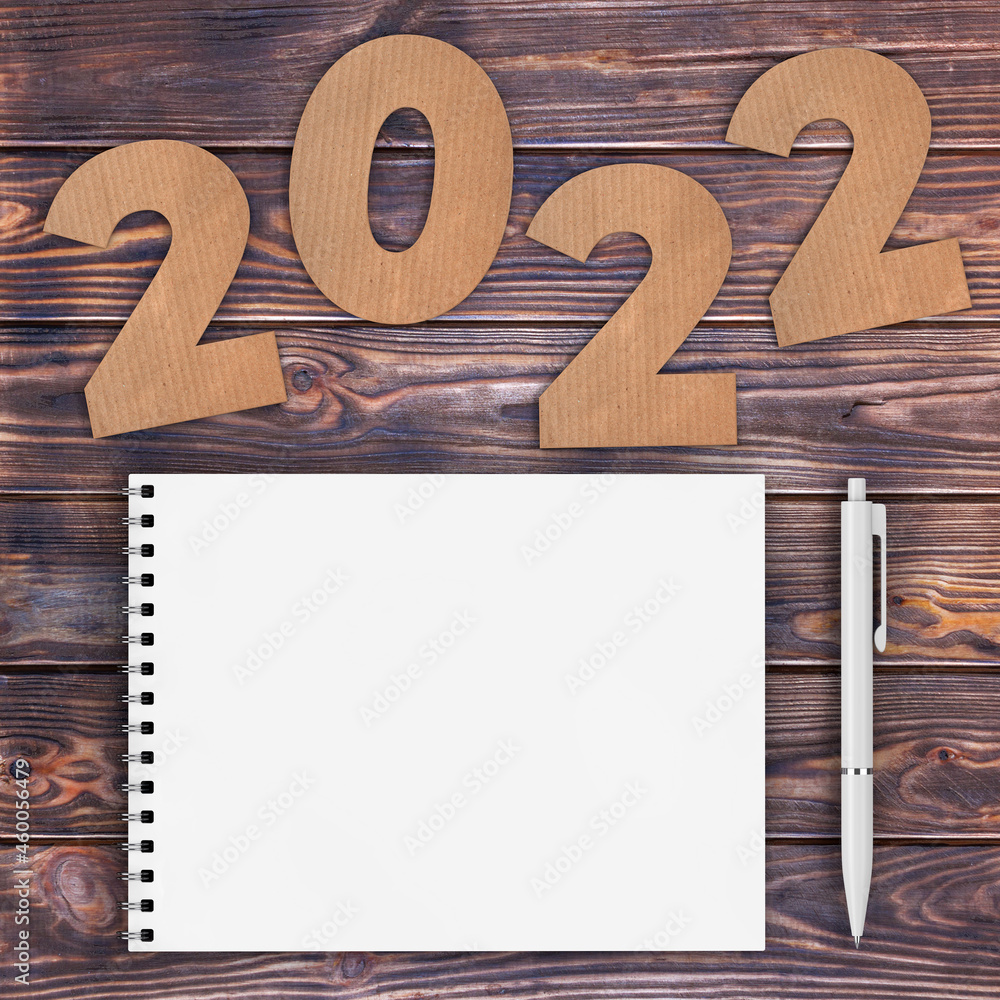 Cardstock Numbers 2022 Happy New Year Sign near White Spiral Paper ...
