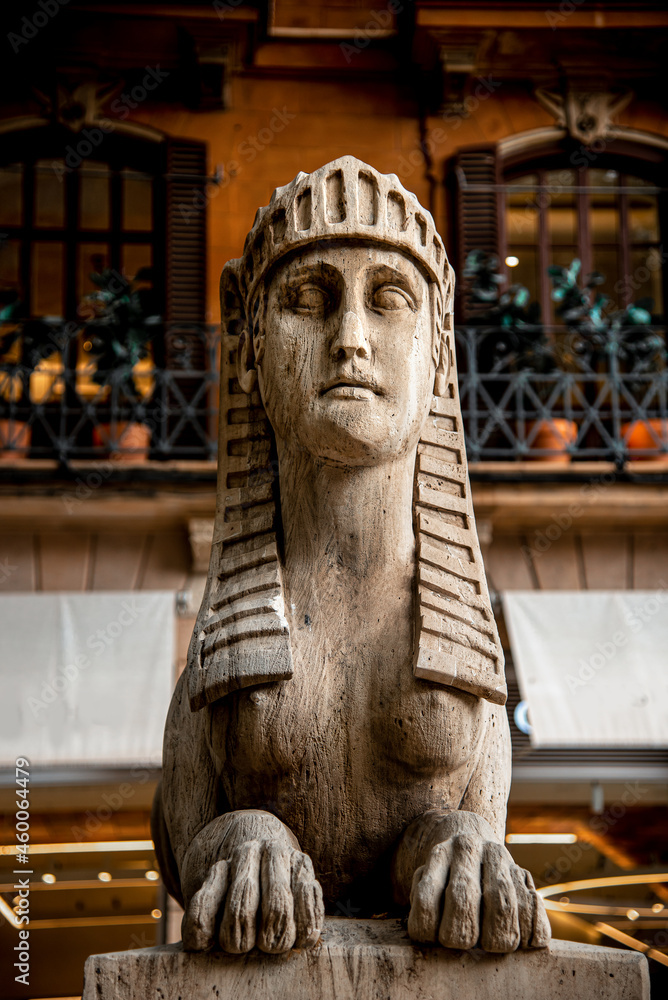 Details of the Sphinx sculpture from the central street of Palma de Mallorca Stock Photo | Adobe ...