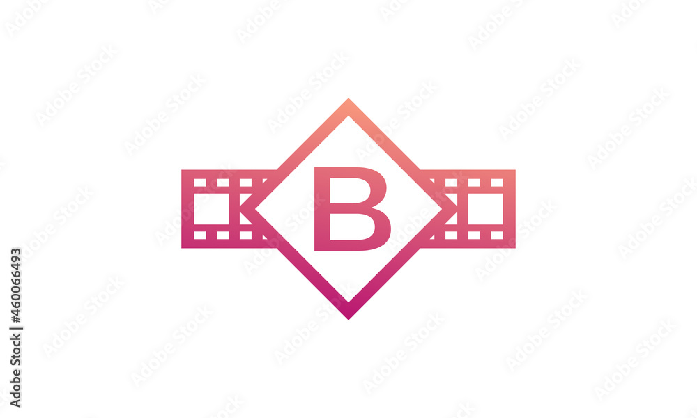 Initial Letter B Square with Reel Stripes Filmstrip for Film Movie ...